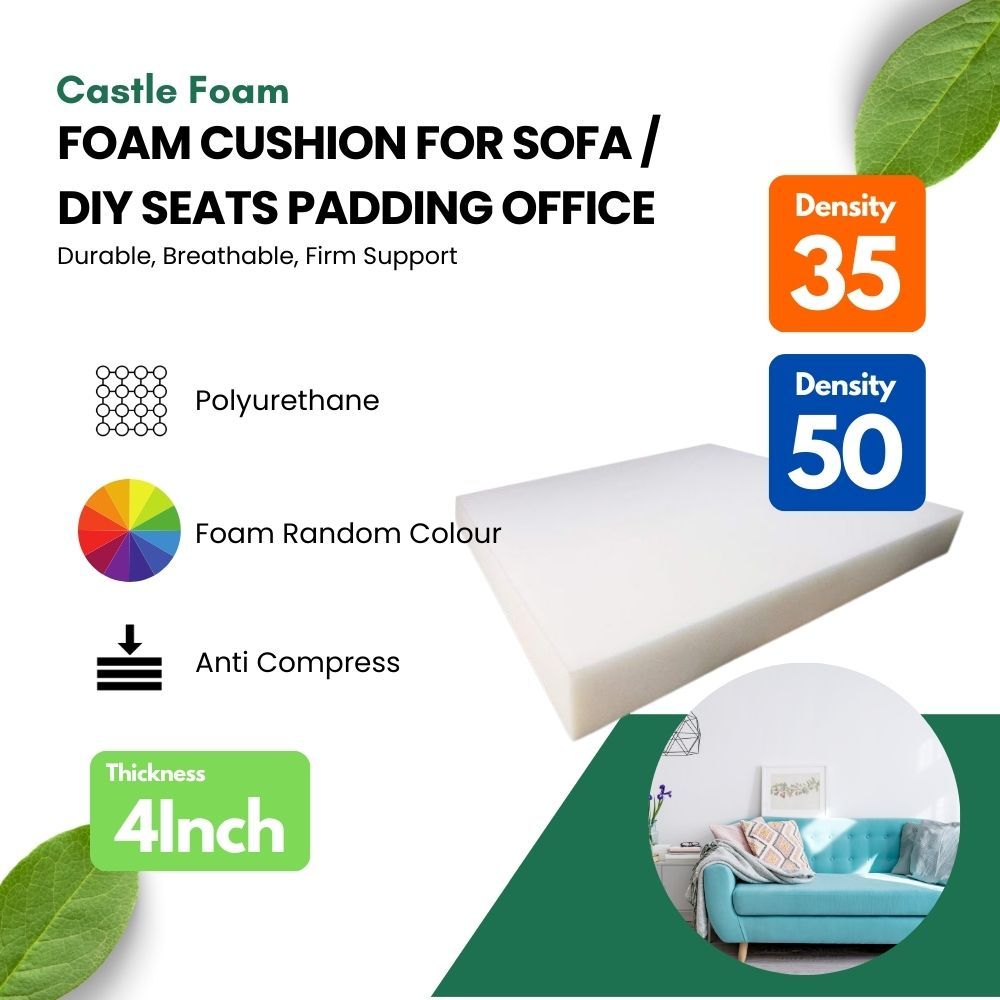CastleFoam 35/50D 4inch/10cm Thick Sponge High Density Foam Cushion ...