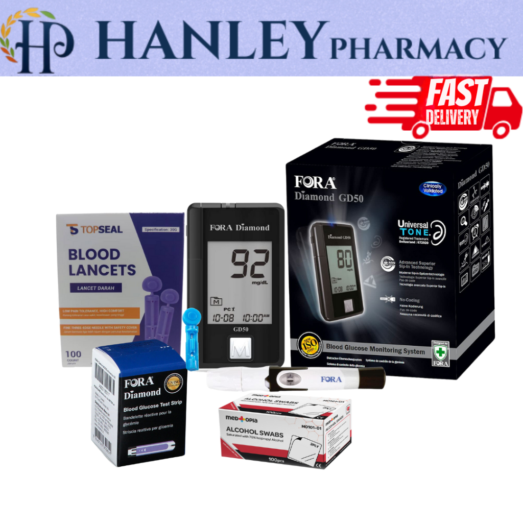 FORA DIAMOND GD50 BLOOD GLUCOSE MONITOR SET(DEVICE + 25 STRIP + 100 ...