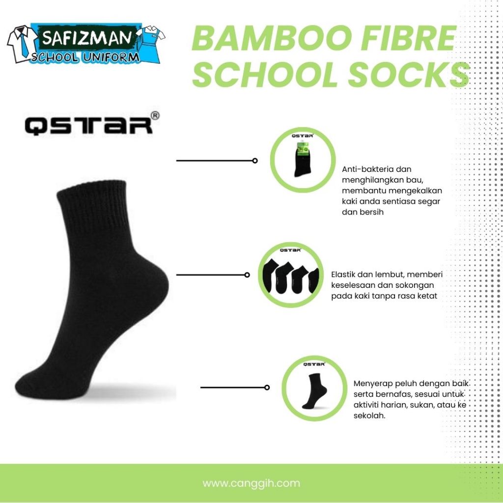 Black Bambo Fibre School Socks / Stokin Hitam Stokin Sekolah Rendah ...