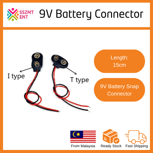 9V Battery Snap Connector Clip with Lead Wires – 15CM Line, T-Type / I ...