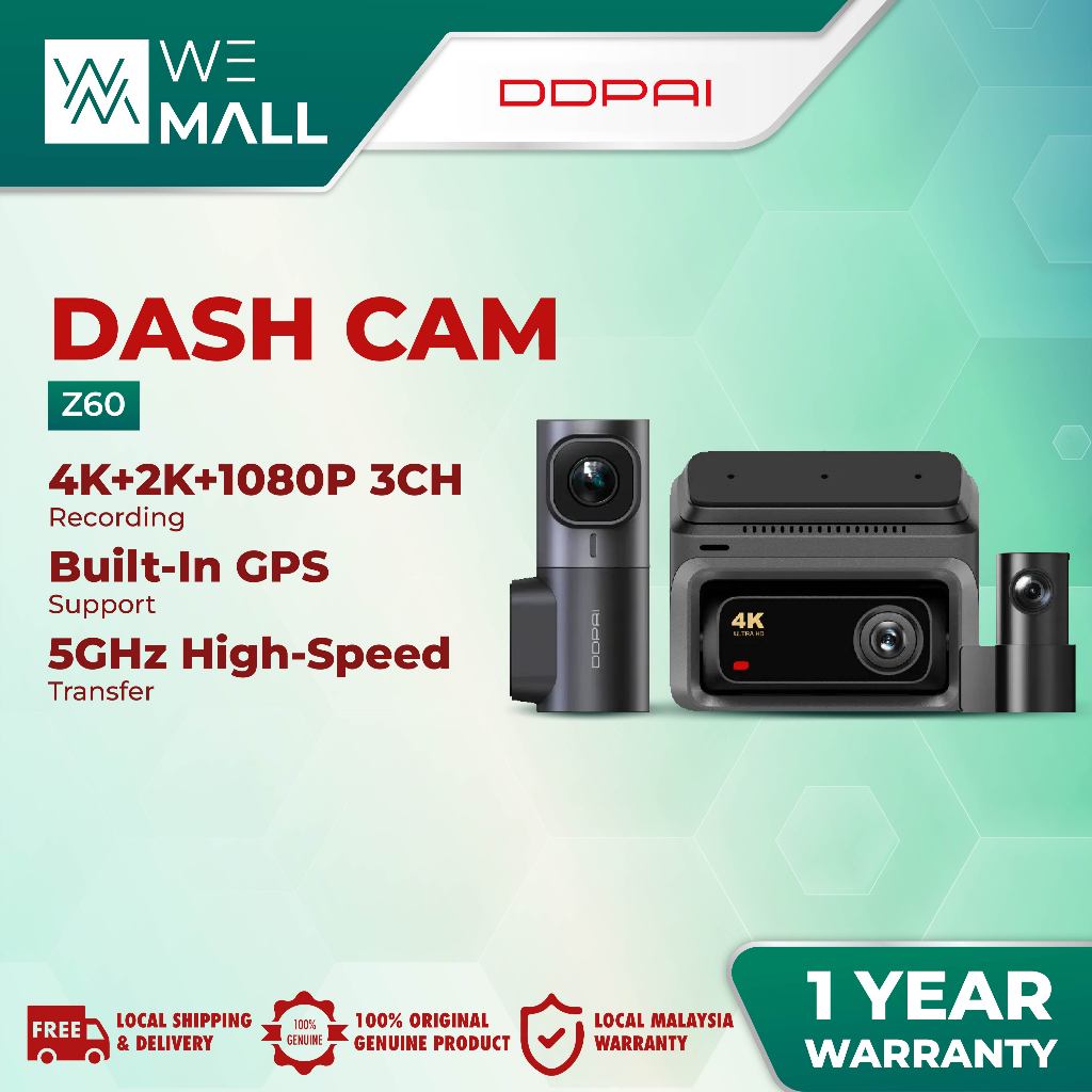 DDPAI Z60 Dual 4K Ultra HD GPS 3 Channel Front & Rear Super Capacitor ...