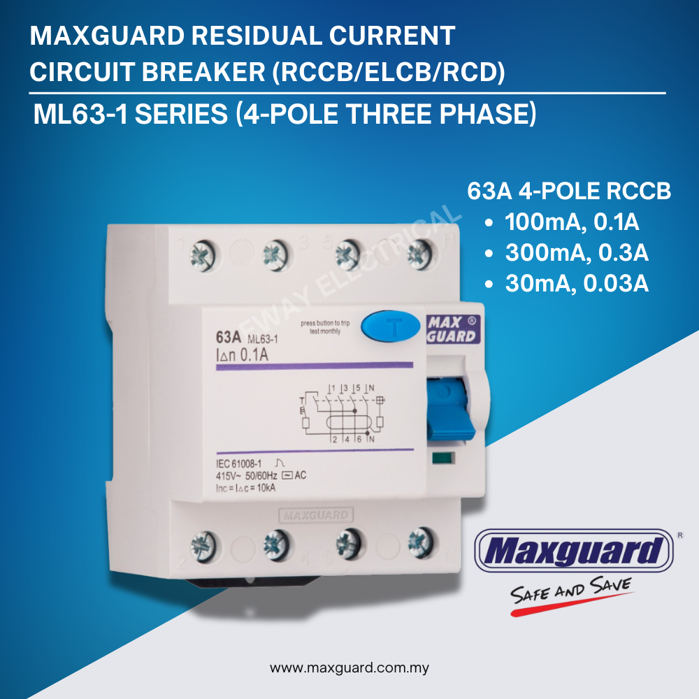 MAXGUARD 4 Pole 63A RCCB ML63-1 Series Residual Current Circuit Breaker ...
