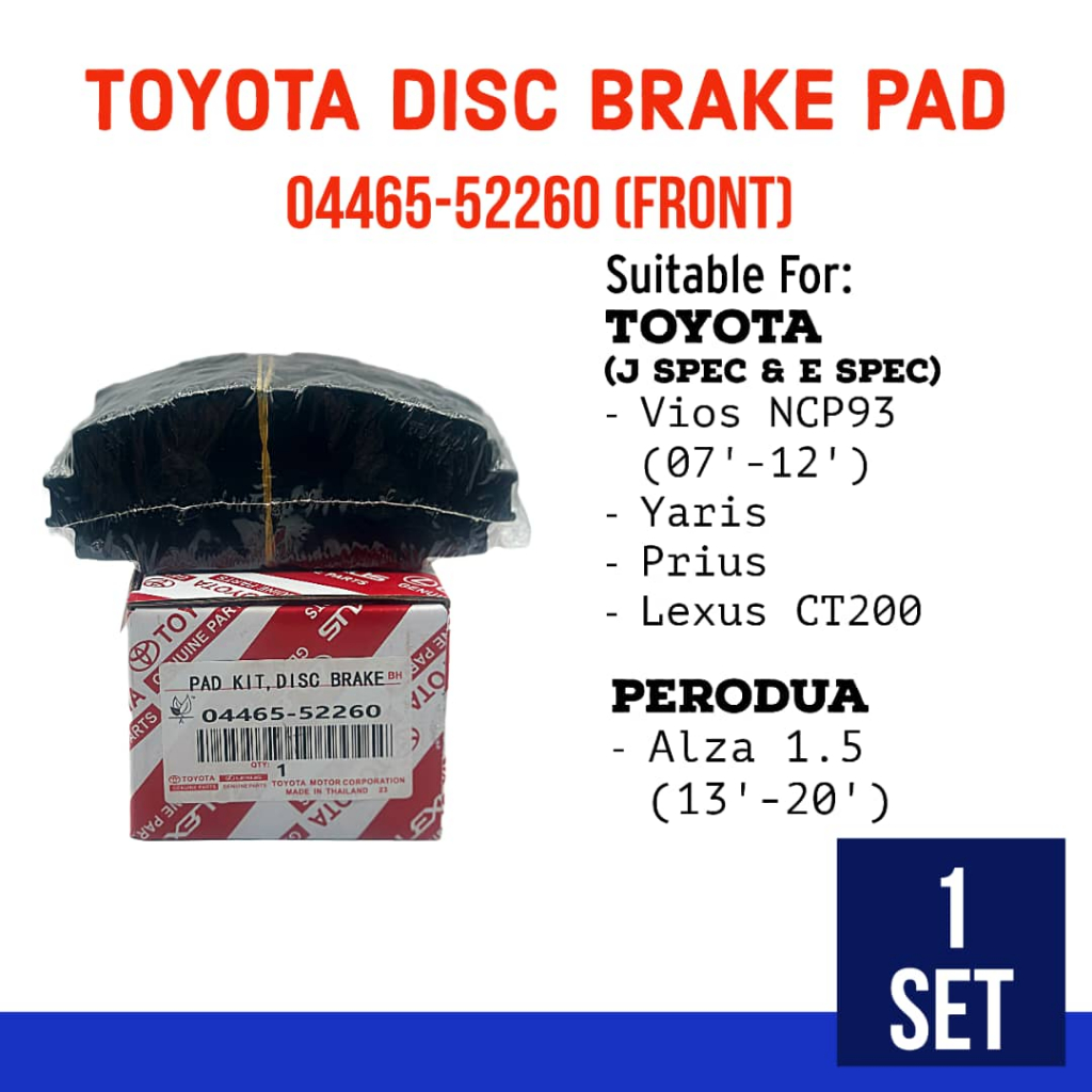 【100% ORIGINAL】TOYOTA BREK PAD DEPAN (04465-52260) - (J SPEC & E SPEC ...