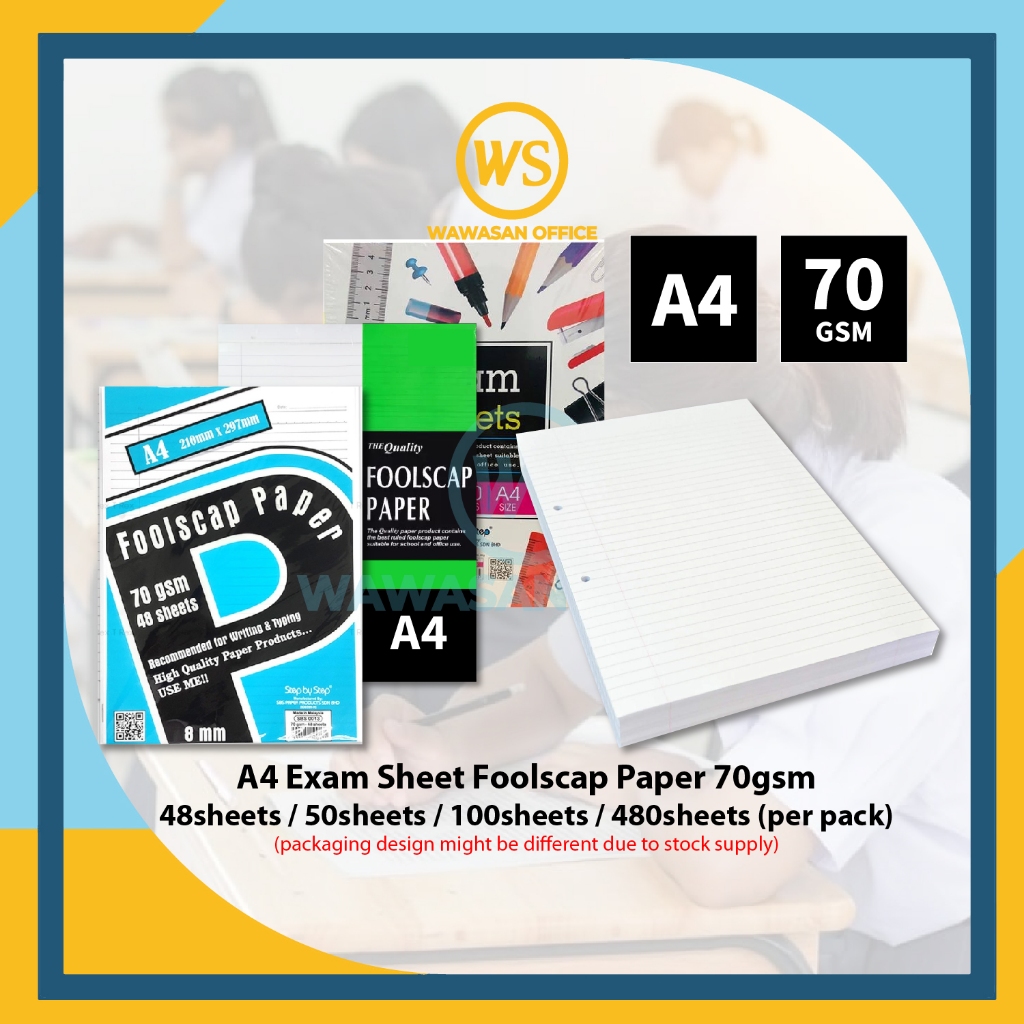 Foolscap Paper A4 70GSM / Test Pad / Exam Sheet A4 / Exam Pad / Ruled ...
