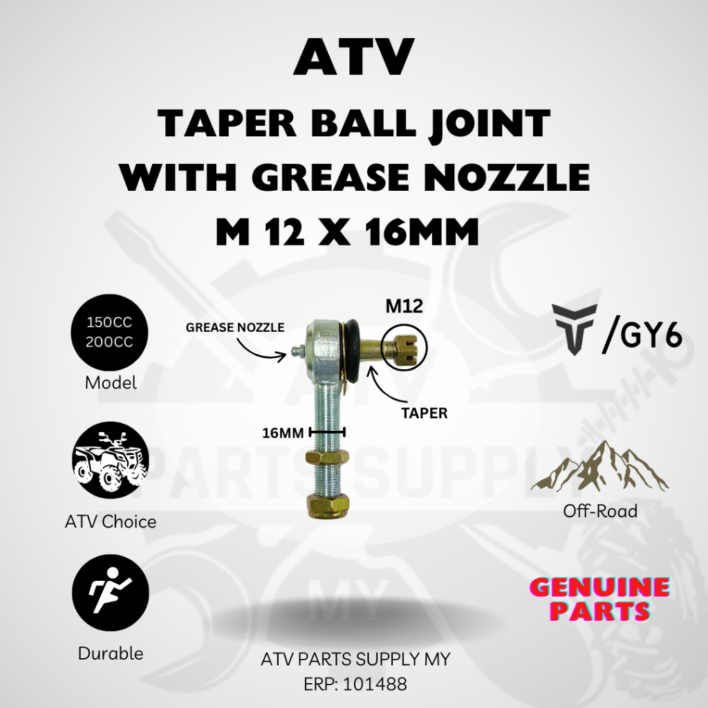 ATV Taper Ball Joint with Grease Nozzle | Tie Rod Ball Joint | M12x16MM ...