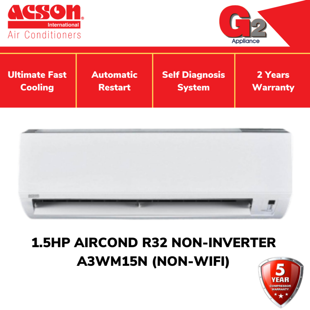 1.5HP AIRCOND R32 NON-INVERTER A3WM15N (NON-WIFI) | Shopee Malaysia