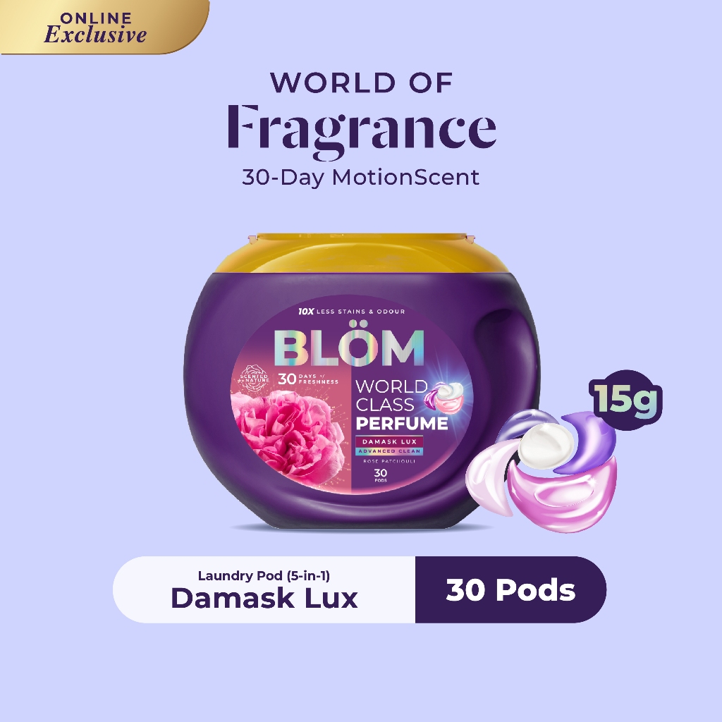 (NEW) BLOM 5-in-1 10X Cleaning Laundry Pods 30 Pods (Tub) - Damask Lux ...