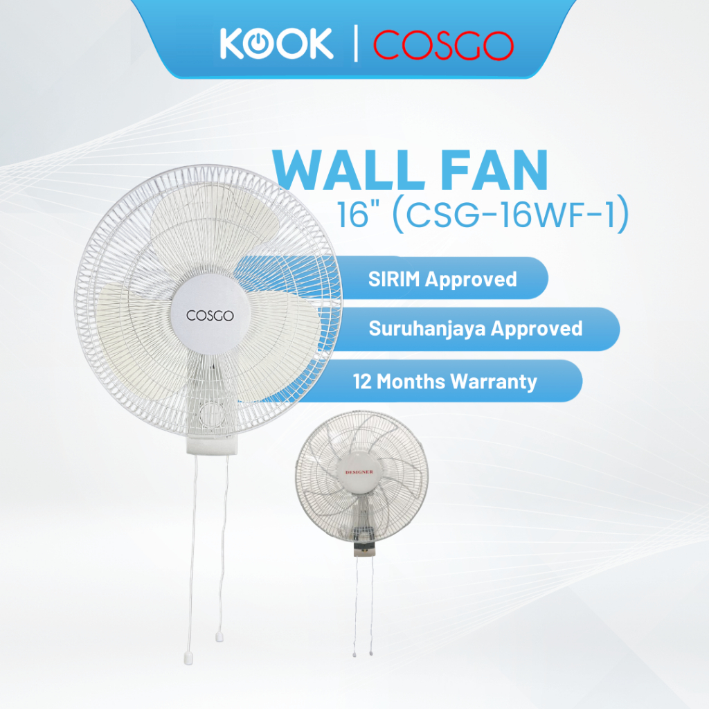 COSGO/ DESIGNER (16"/40cm) Kipas Dinding Wall Fan 3 Speed Pull Switch ...