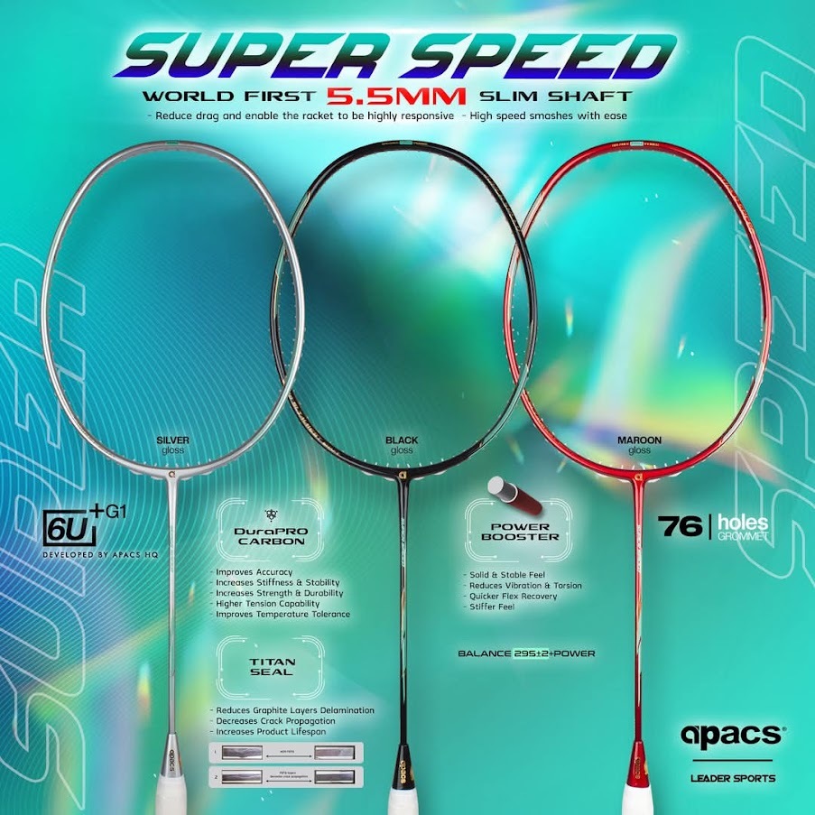 APACS Racket WORLD'S SLIMMEST SHAFT 5.5mm SUPER SPEED ( 100% Original ...