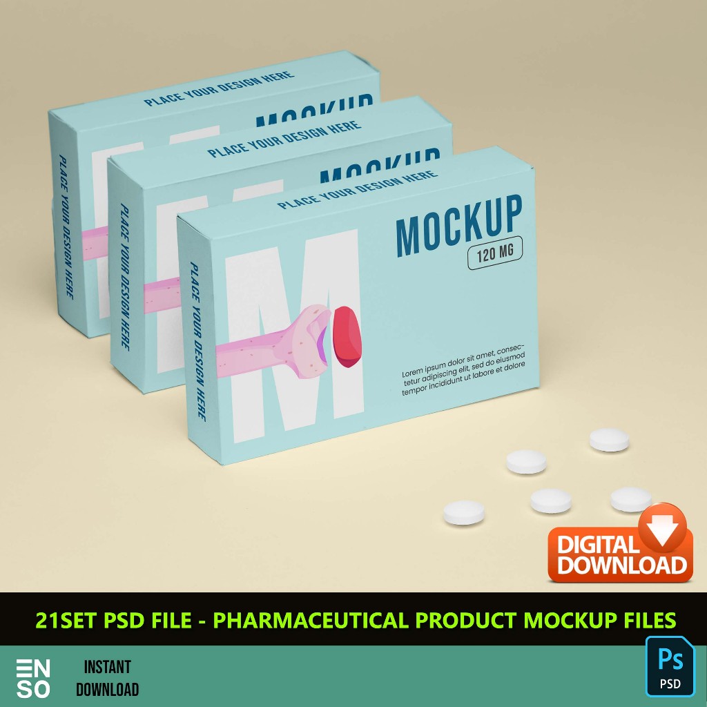 21Set PSD File - Pharmaceutical Product Mockup Template | Photoshop ...