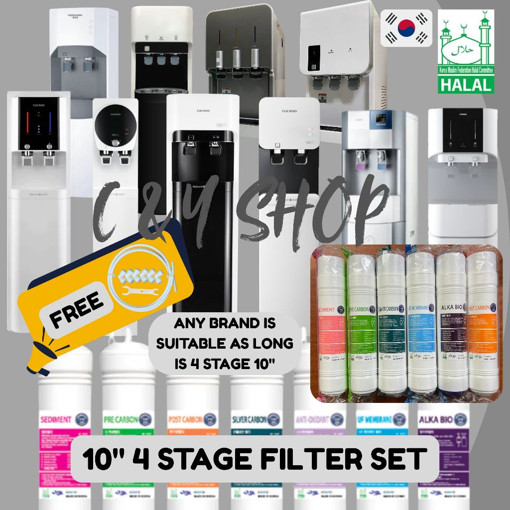 KOREA HALAL WATER FILTER SET 10" U TYPE CARTRIDGE SEDIMENT/PRE-CARBON/SILVER CARBON/POST CARBON ...