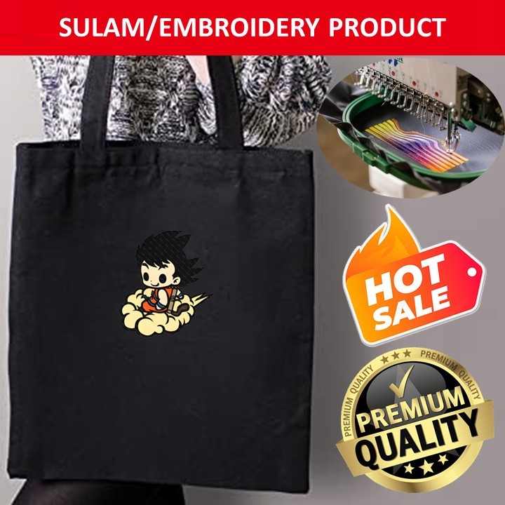 EMBROIDERY SULAM GOKU CHIBI CLOUD DRAGONBALL ANIME LOGO BLACK CANVAS ...