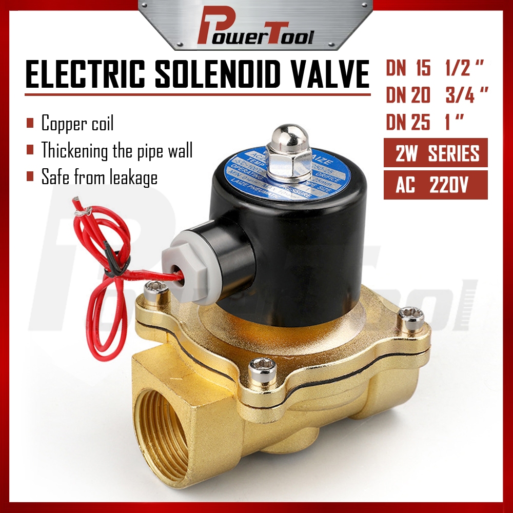 2W Electric Solenoid Valve - Normally Closed 2/2-Way Brass Valve for Water/Air/Oil/Gas (AC220V ...