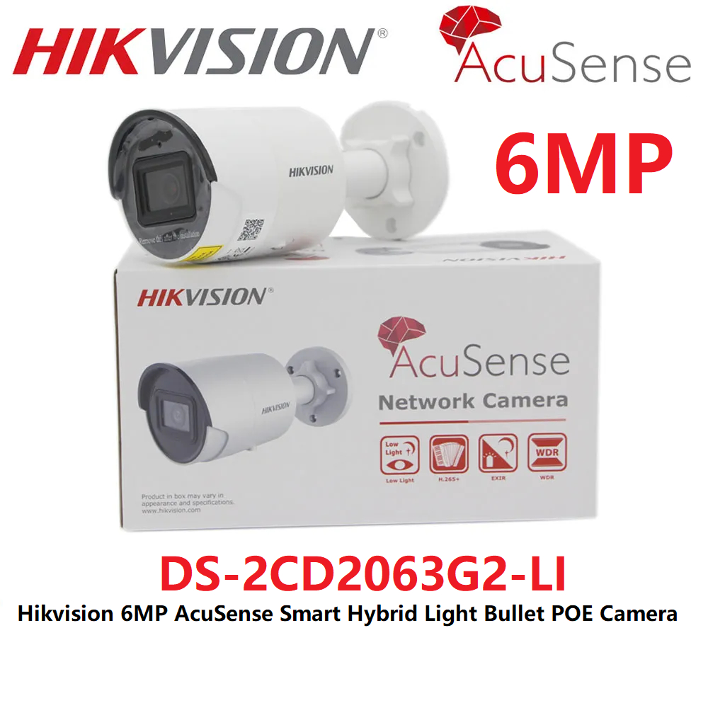 Hikvision DS-2CD2063G2-LI Hikvision 6MP AcuSense Smart Hybrid Light Fixed Bullet Network Camera ...