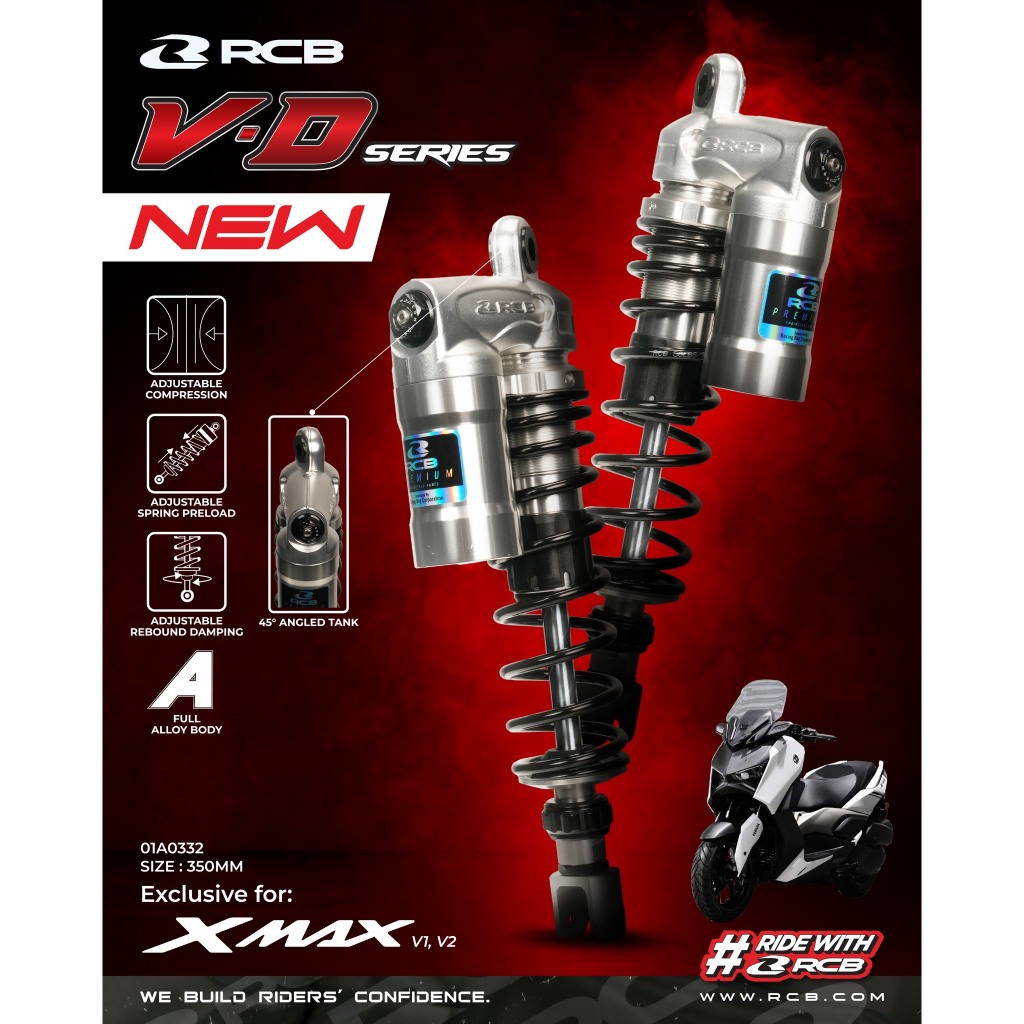 RCB VD SERIES DUAL SHOCKS ABSORBER XMAX250/300 V1/V2 350MM PREMIUM ...