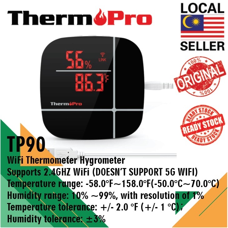 THERMOPRO TP90 WiFi Thermometer Hygrometer, hydrometer, humidity meter ...