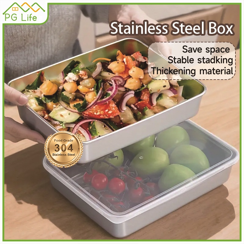 【Thicken】304 Stainless Steel Food Box With Lid Organizer Grill Tray ...