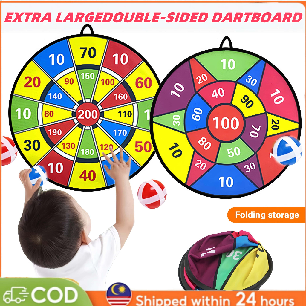 Children's 72 cm sticky ball dart board with 12 sticky balls 2 darts ...