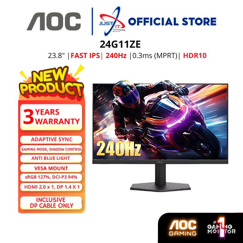 AOC 24G11ZE GAMING MONITOR ( 23.8" FAST IPS FHD / 1Ms / 240HZ ...