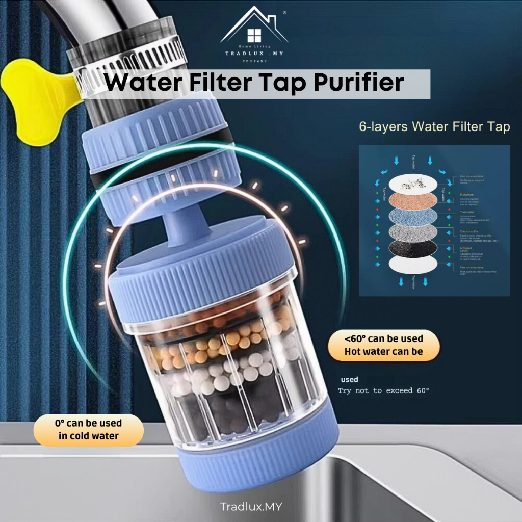 6-layers Water Filter Tap Purifier 360° Rotation Universal Faucet ...