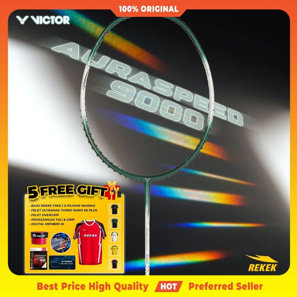 VICTOR Auraspeed 9000 FREECORE HANDLE (Buy 1 Free 5 Item) Raket ...