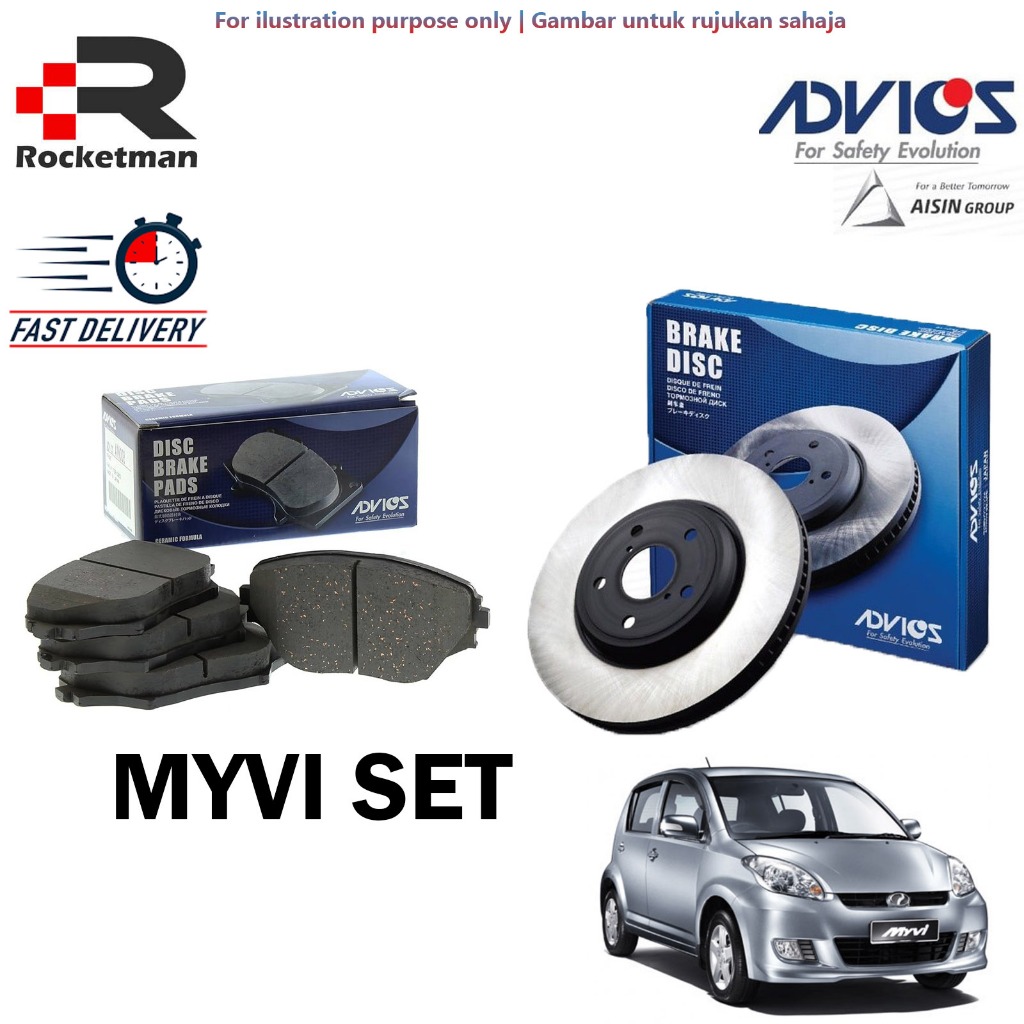 AISIN FRONT DISC ROTOR & BRAKE PAD (SET) PERODUA MYVI 1.0 1.3 2006-2010 ...