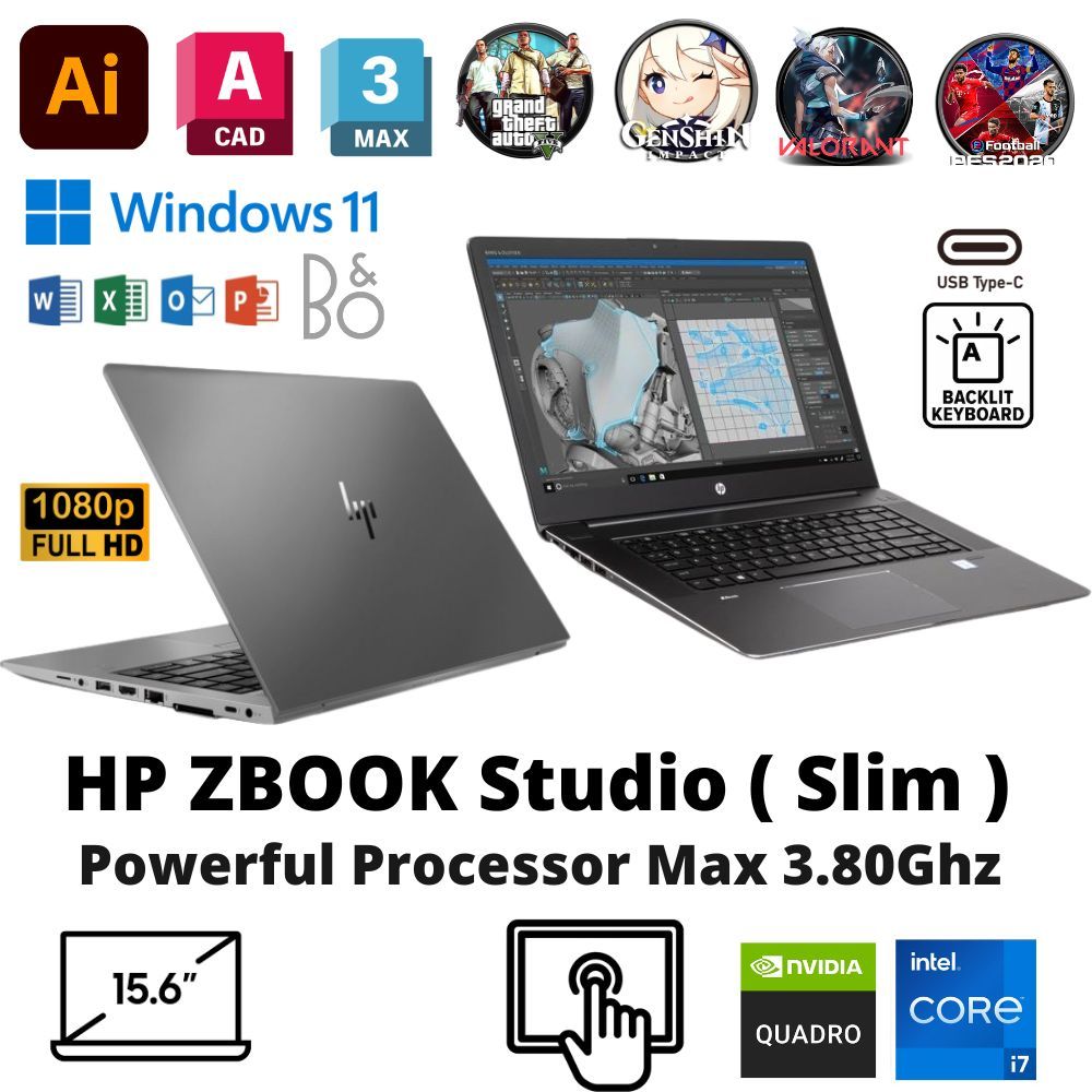 GAMING TOUCH SCREEN HP ZBOOK STUDIO G4 SLIM MODEL NVIDIA GRAPHICS 4GB ...