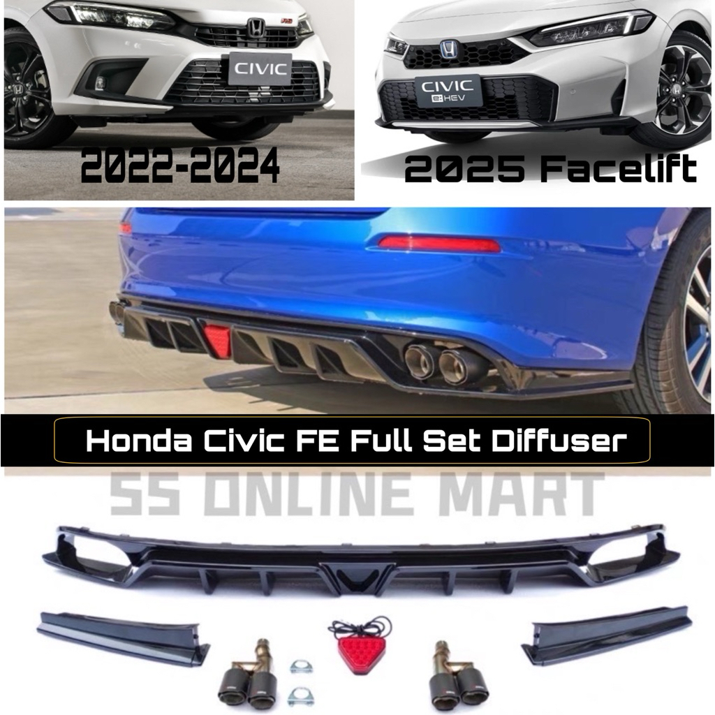 Honda Civic FE 2022 Civic FE Facelift 2025 Car Diffuser Front Lip Side ...