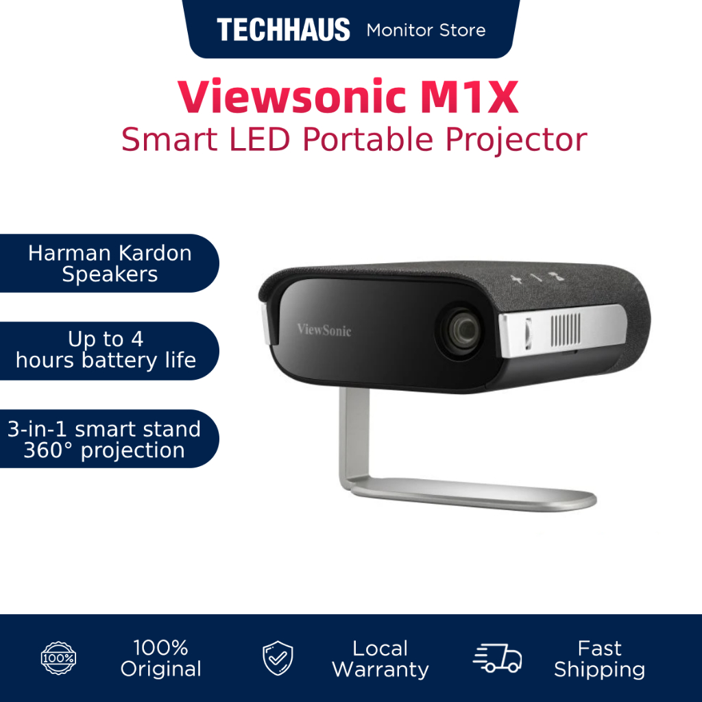 Viewsonic M1X Smart LED Portable Projector with Harman Kardon Speakers ...