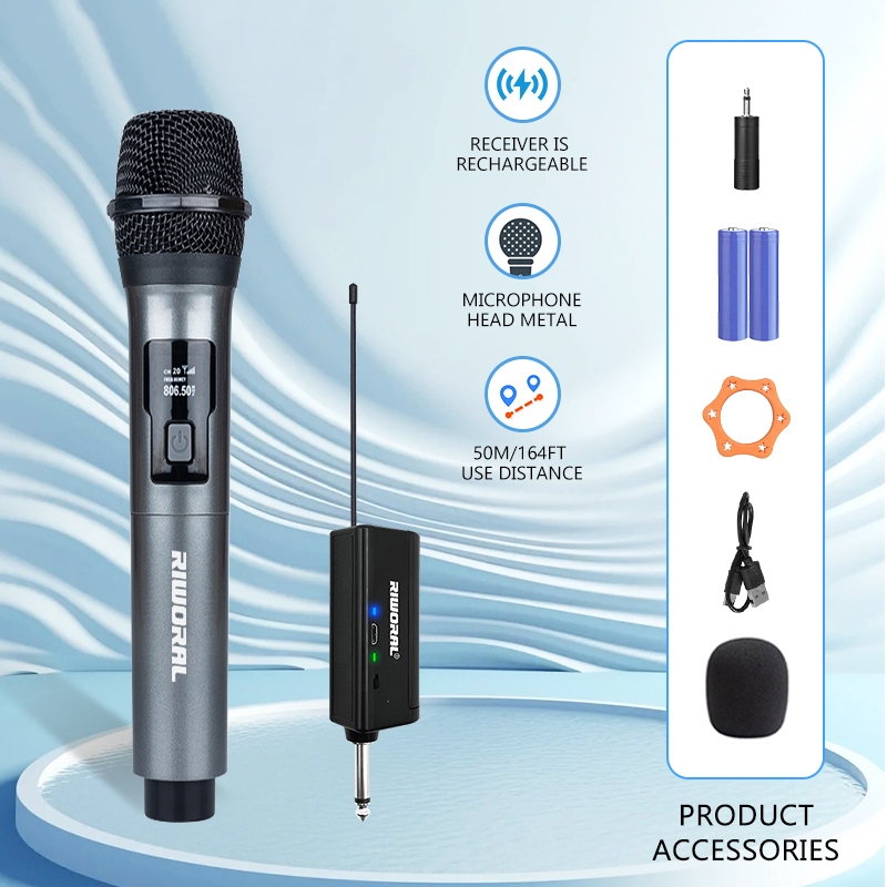 Wireless Microphone Handheld Dual Rechargeable Mike Dynamic Mic Karaoke ...