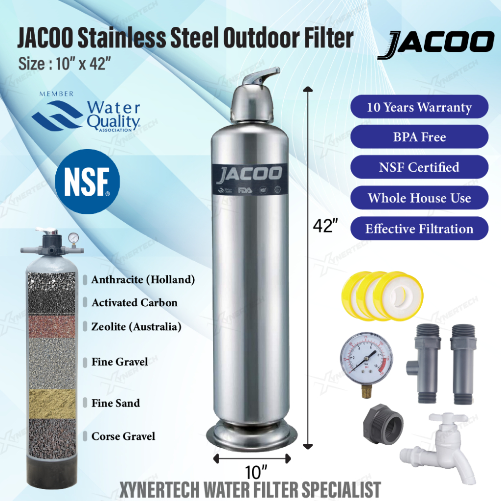 JACOO 10" x 42" Stainless Steel Master Sand Outdoor Water Filter Whole ...