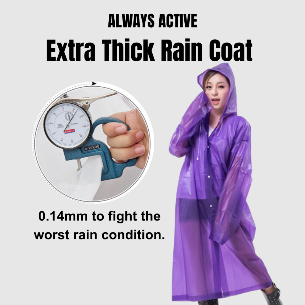 ALWAYS ACTIVE Extra Thick Raincoat XL with Big Head Cover Baju Hujan ...
