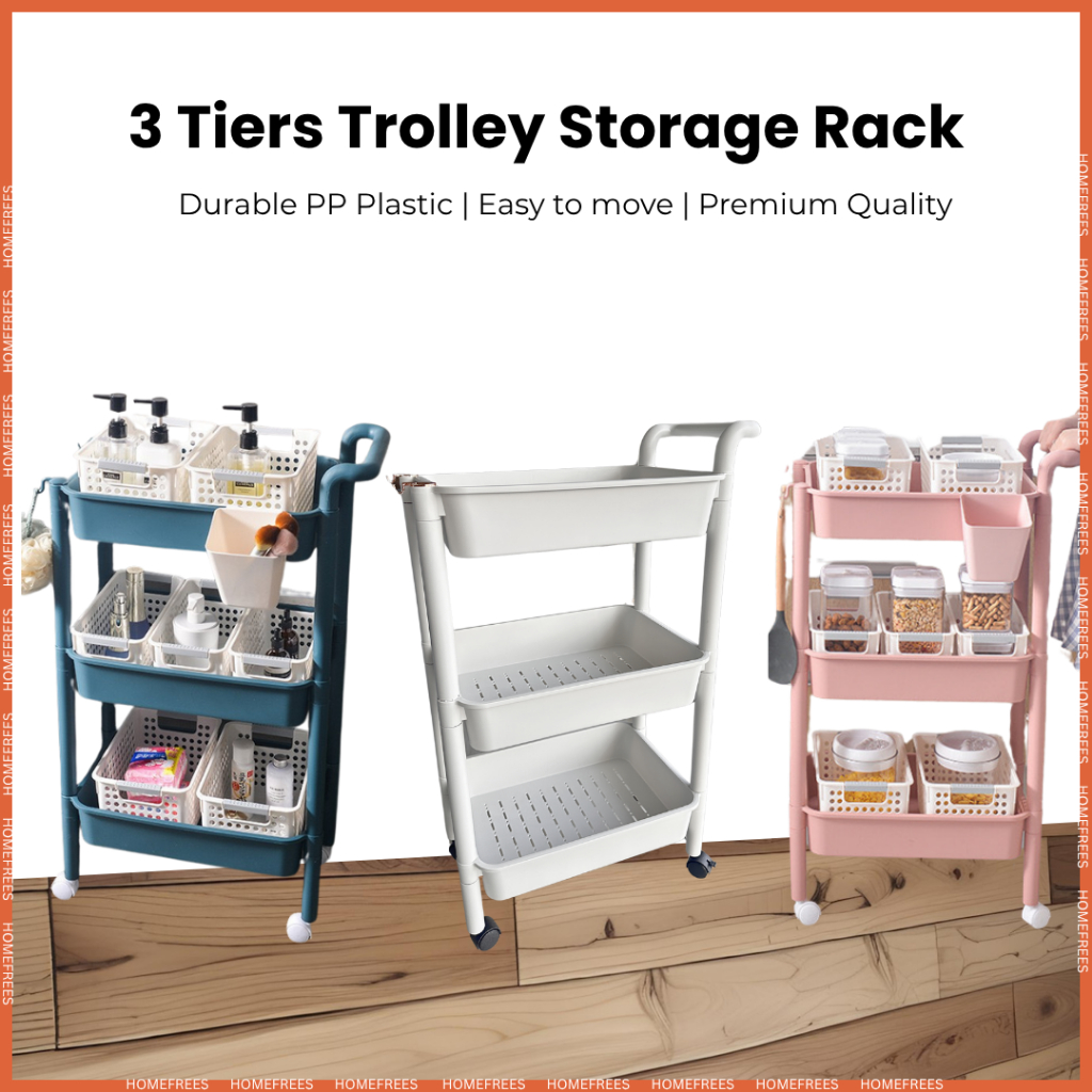 3 Tier Multifunctional Storage Trolley-Rak Troli 3 Tingkat Roda Plastik ...