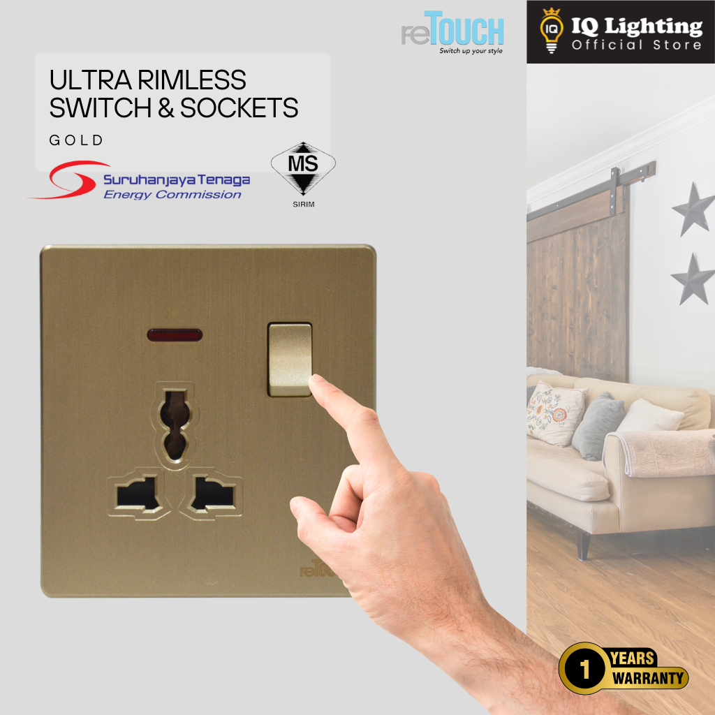 [GOLD] reTouch Ultra Rimless Switch 1/2/3/4 Gang 1/2Way Wall Switch 13A ...