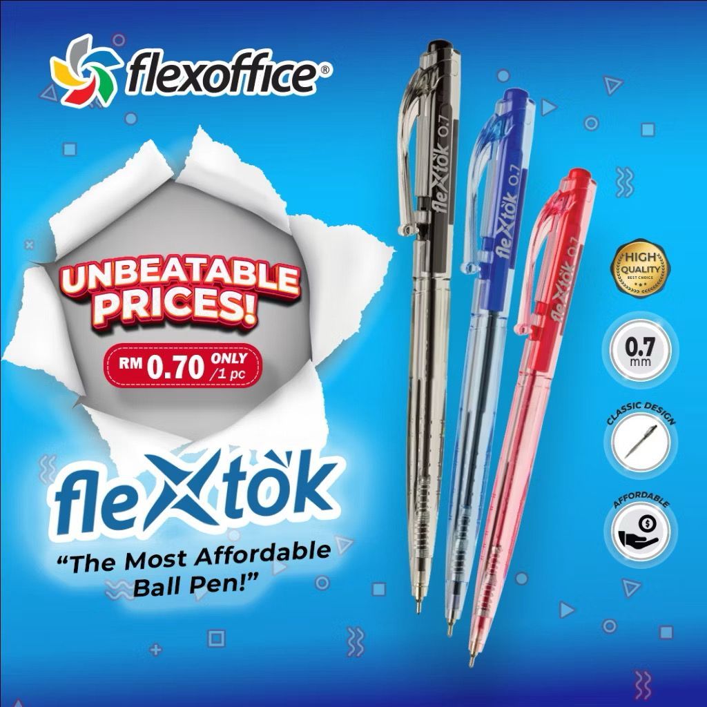 FlexOffice FlexTok Retractable Ball Pen 0.7 (FO-GELB036) Black/Blue/Red ...