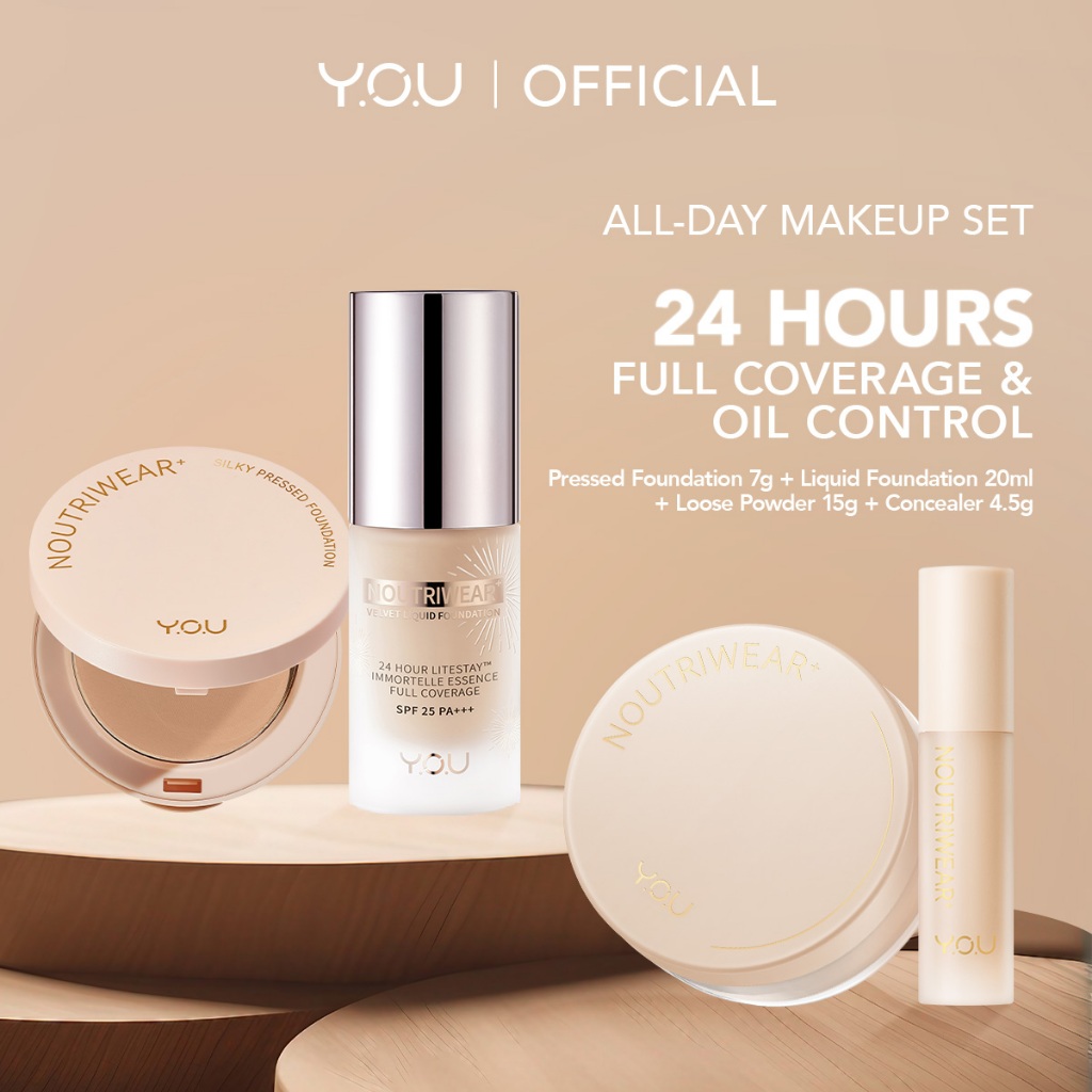 YOU All-Day Makeup Set NoutriWear Loose Powder+ Liquid Foundation+ ...