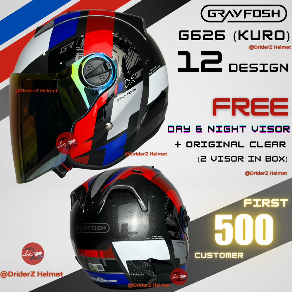 (FREE VISOR) NEW Grayfosh Helmet G626 KURO HELMET NOVA ALPINE ONYX OPEN FACE HELMET SIRIM ...