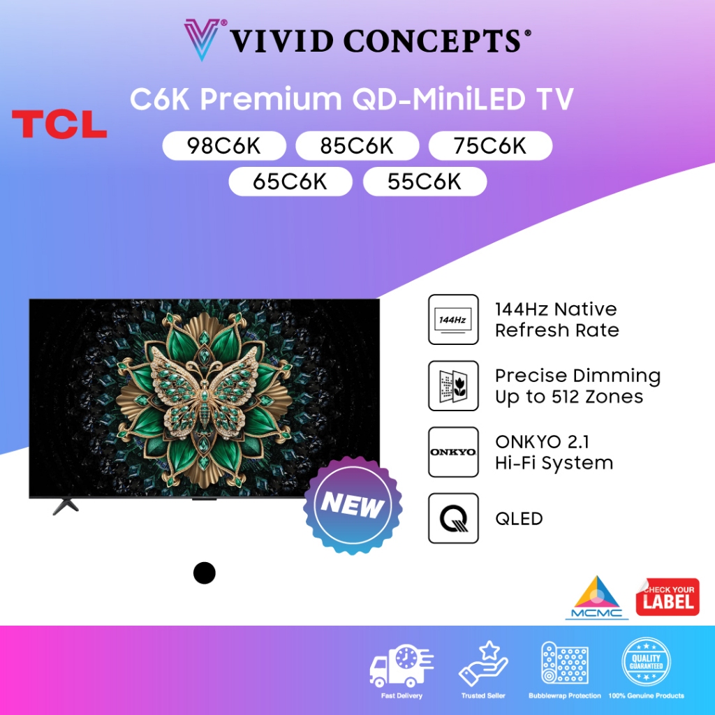 [Free Soundbar] Malaysia Set TCL TV C6K Premium QD-MiniLED TV 55" | 65 ...