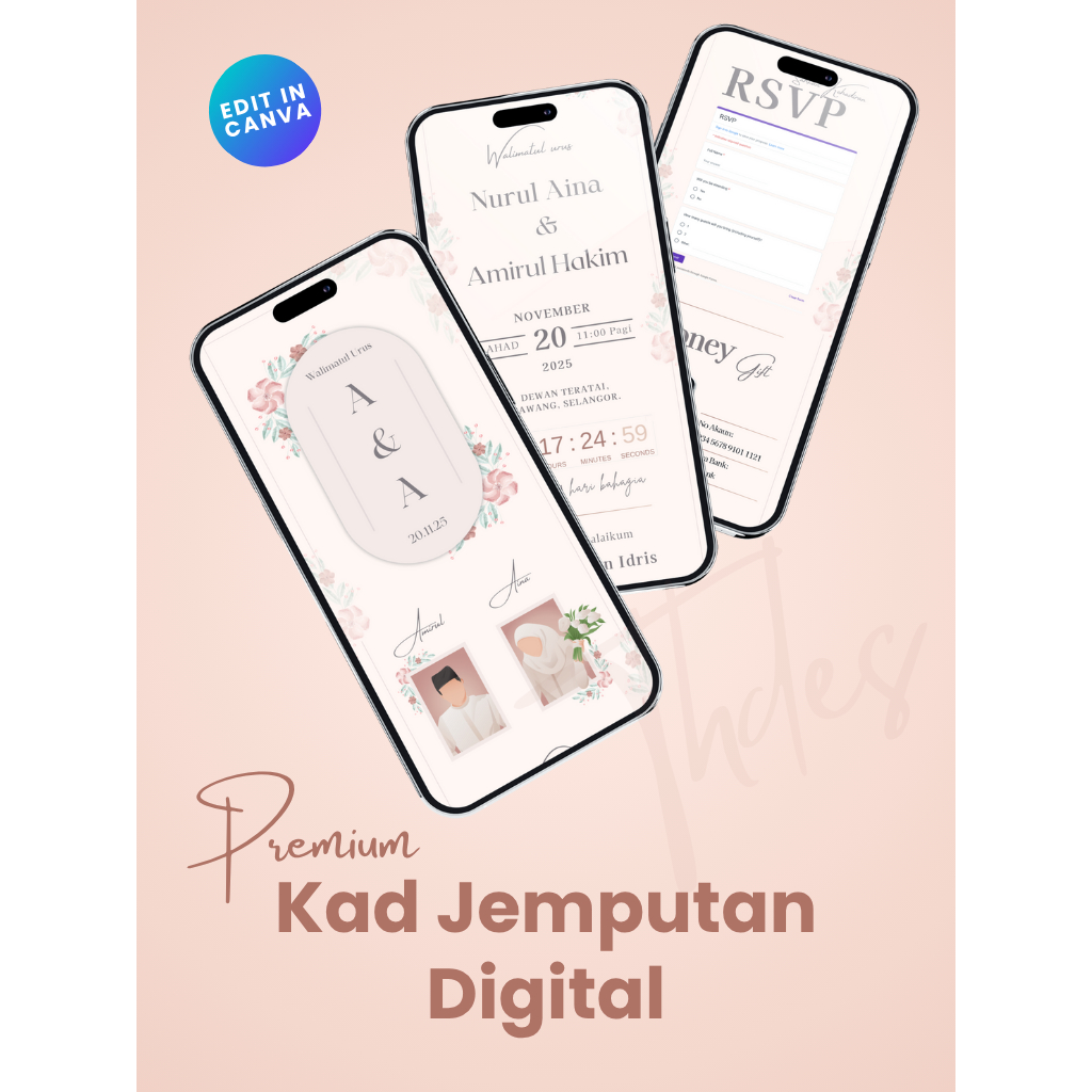 Template Kad Jemputan Kahwin Digital (Canva) | RSVP + countdown + money ...