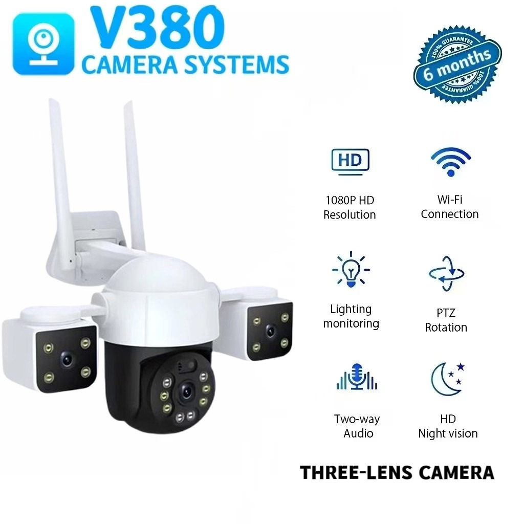 V380 Pro Three Lens Three Screens PTZ IP Camera Outdoor HD Wifi 4G SIM ...
