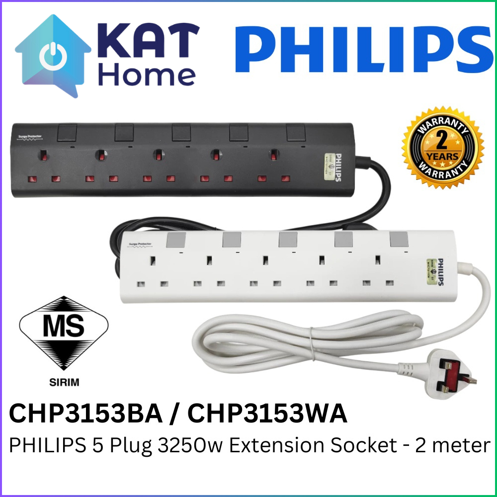 PHILIPS 5 CHARGER PORTS HEAVY DUTY UK PIN PLUG EXTENSION SOCKET, SIRIM ...