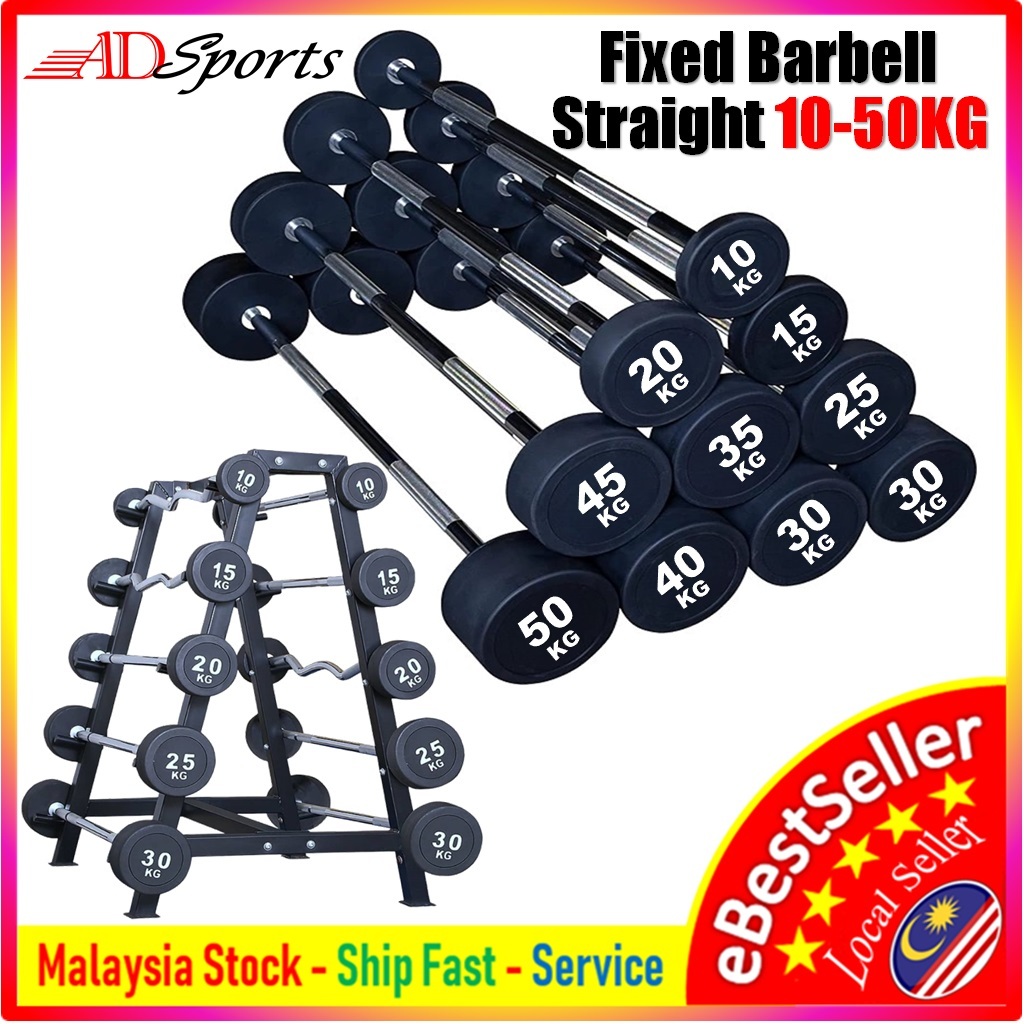 ADSports Fixed Straight Barbell Set (10KG–50KG) Rubber Coated Solid Steel Dumbbell | Commercial ...