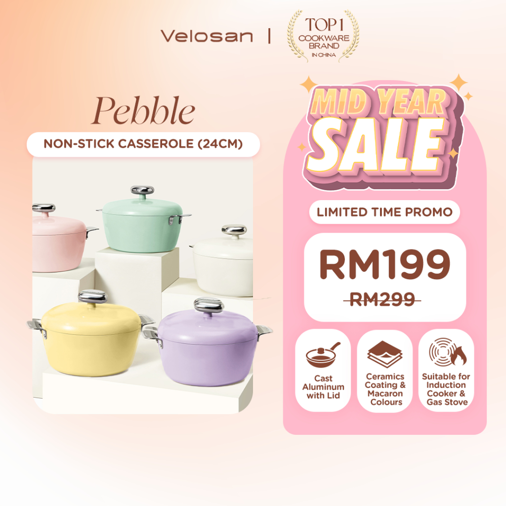 Velosan Pebble Non-stick Casserole (24CM) | Cast Aluminium Lid ...