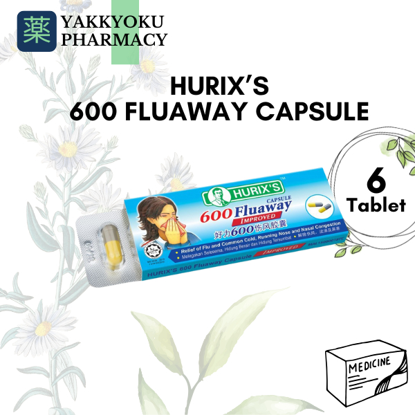 Hurix's 600 Fluaway Capsule Improved 好力600伤风胶囊 Relieve Flu/Cold/Running ...