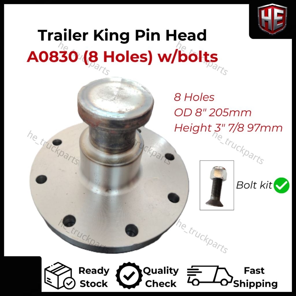 A0830 Trailer King Pin Head 50mm / 2" (8 Holes) w/bolts | Shopee Malaysia