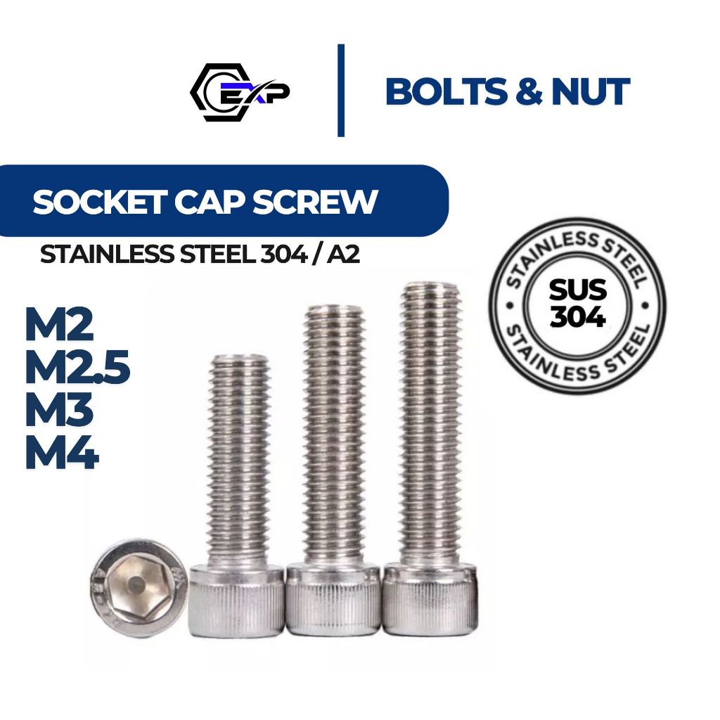 Exp (1PCS) Hex Socket Cap Head Screws 304 Stainless Steel M2 M2.5 M3 M4 ...
