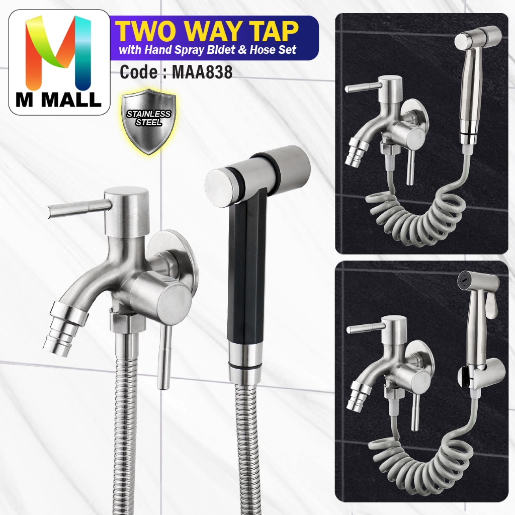 MCPRO Stainless Steel TWO WAY TAP bidet spray hose set for Bathroom ...