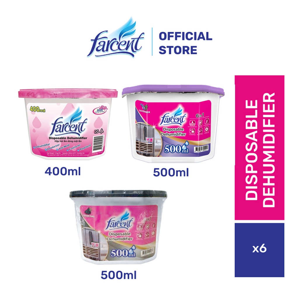 [Bundle 6] Farcent Dehumidifier Disposable Rose Deodorizer Anti-Mold Freshener Repellent 400ml ...