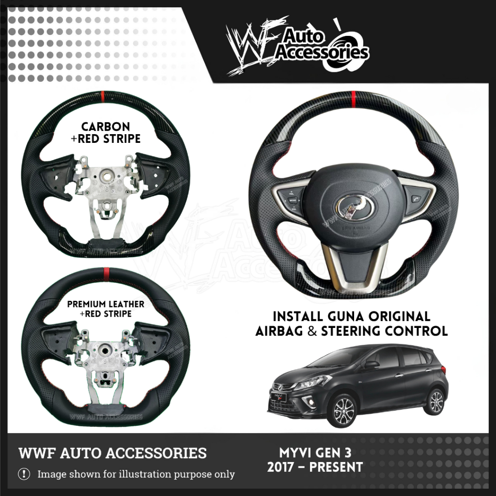 Perodua Steering Wheel – Gen 3 Myvi 2017 to Present ( Carbon +Red ...