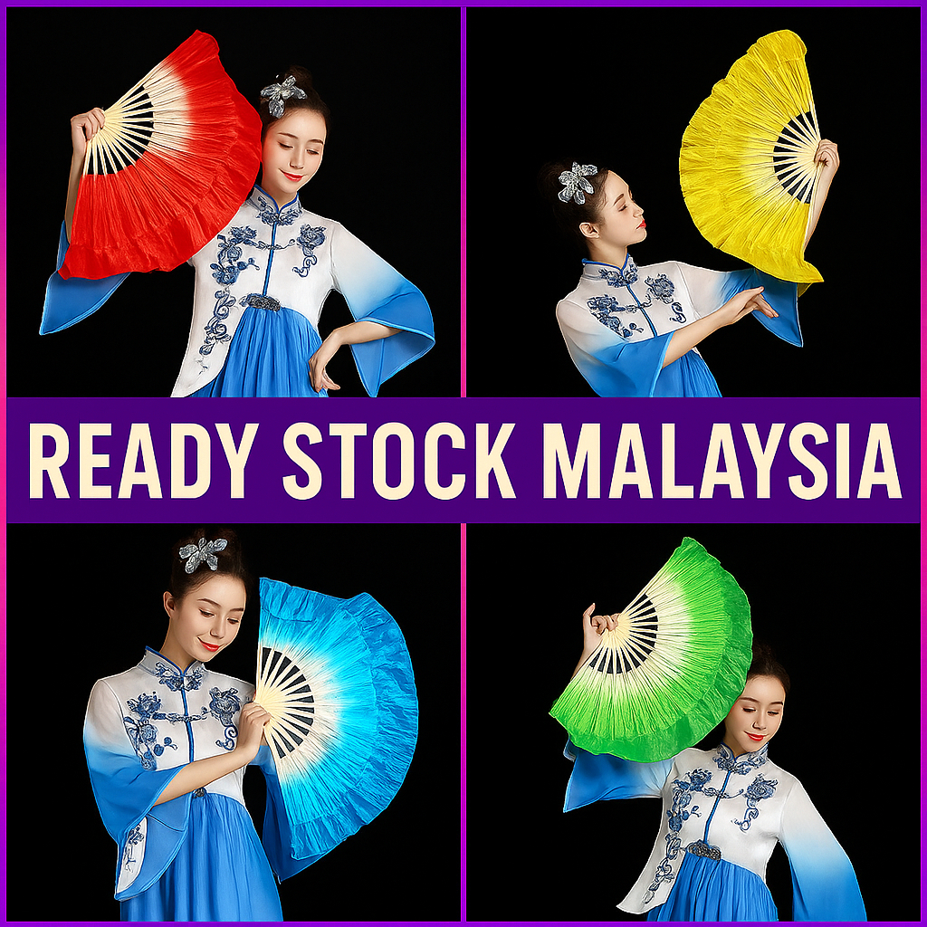(Ready Stock in Malaysia) Chinese Hand Fan Bamboo Ribs Flutter Fabric ...